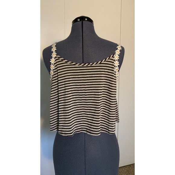 mine | Tops | Mine Striped Spaghetti Tank Cropped With Daisy Trim Size ...